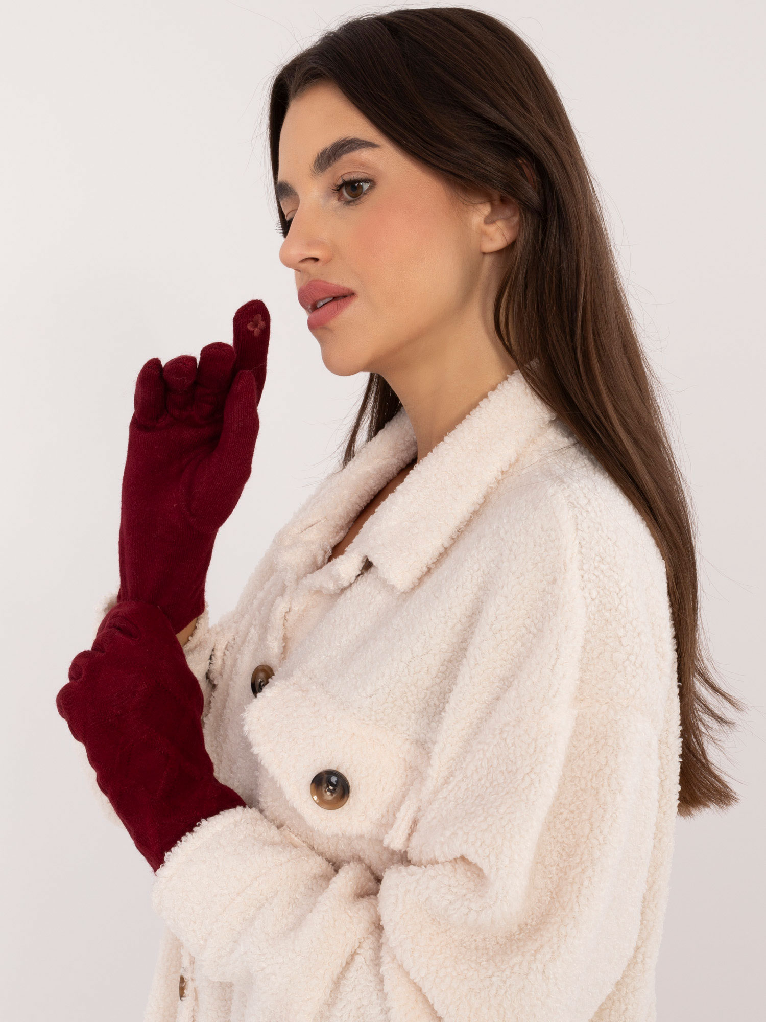 Бордо дамски ръкавици с геометричен дизайн | market.dir.bg